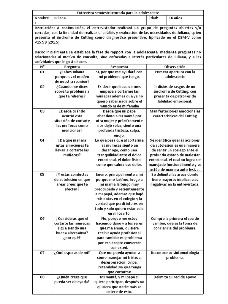 Entrevista Semiestructurada para La Adolescente | PDF | Las emociones | Sicología