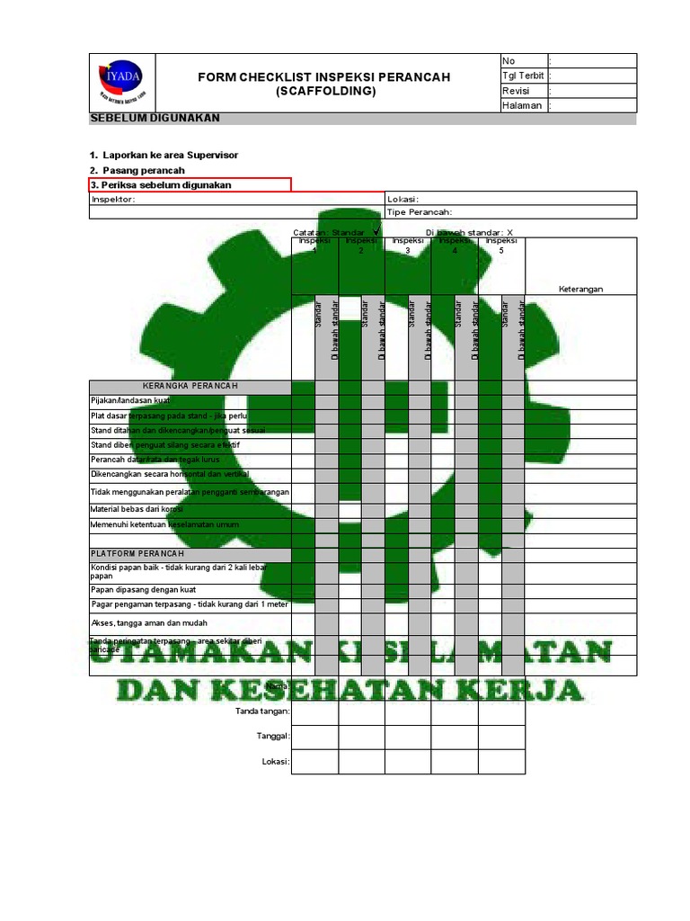Form Inspeksi Perancah Scaffolding | PDF