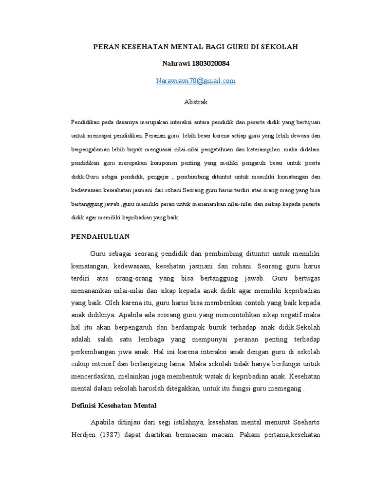 Kesehatan Mental Guru di Sekolah | PDF