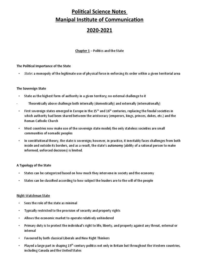 Political Science Notes | PDF | Theory | State (Polity)