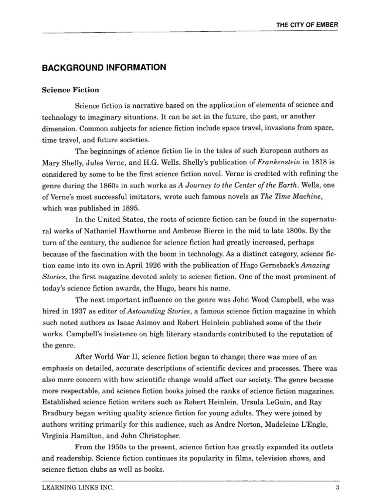 City of Ember Study Guide | PDF