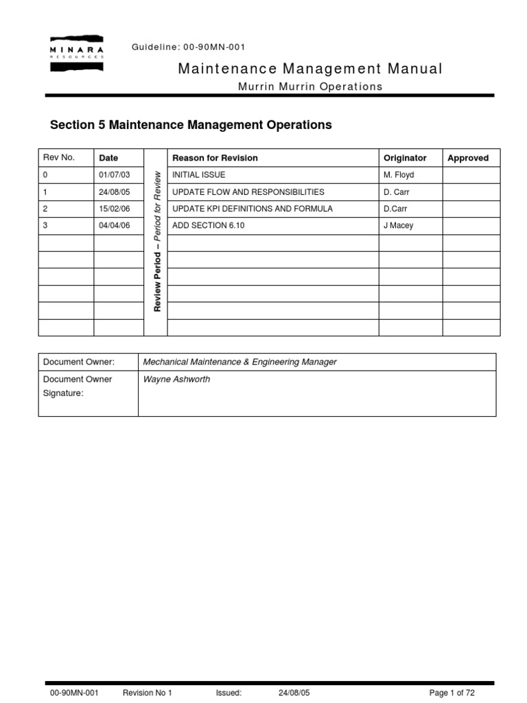 Guide to Maintenance Management Procedures and Processes at Murrin ...