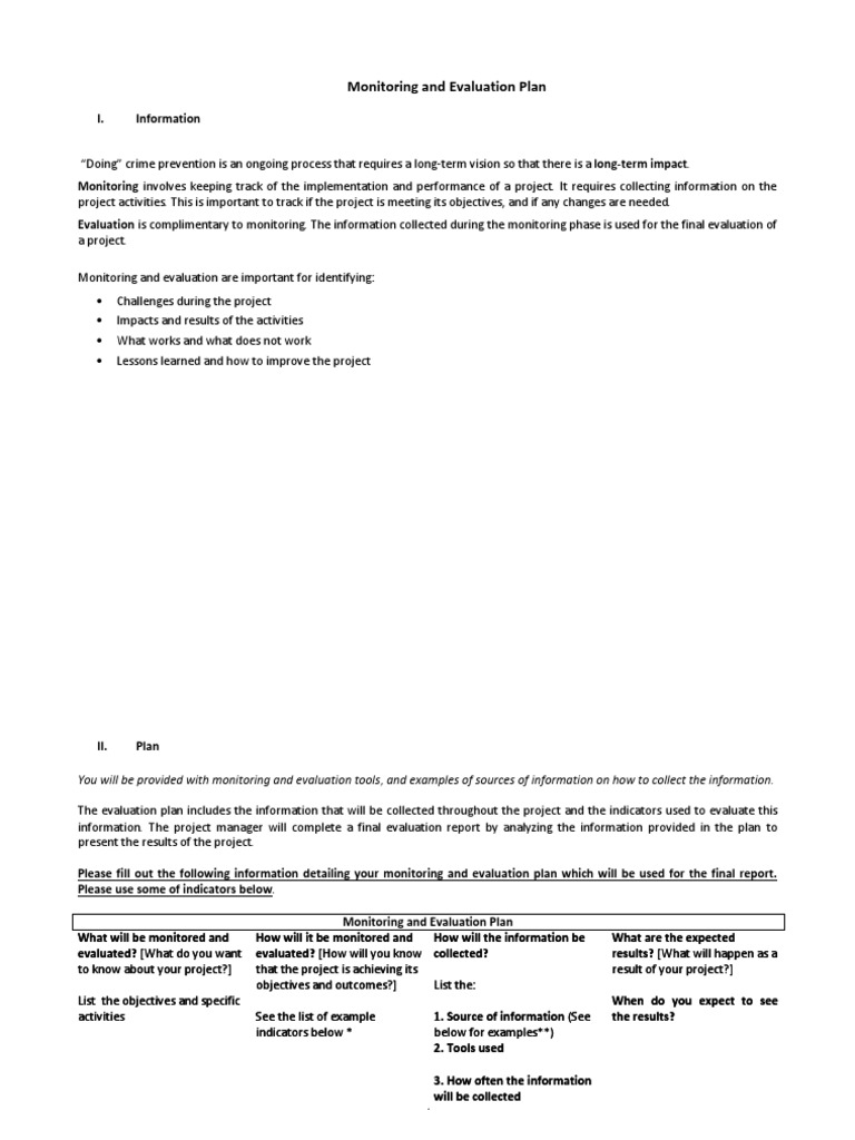 Monitoring and Evaluation Plan | PDF | Monitoring And Evaluation | Evaluation
