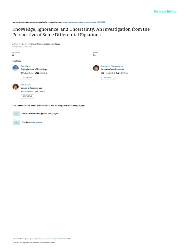 Knowledge, Ignorance, and Uncertainty: An Investigation From The ...