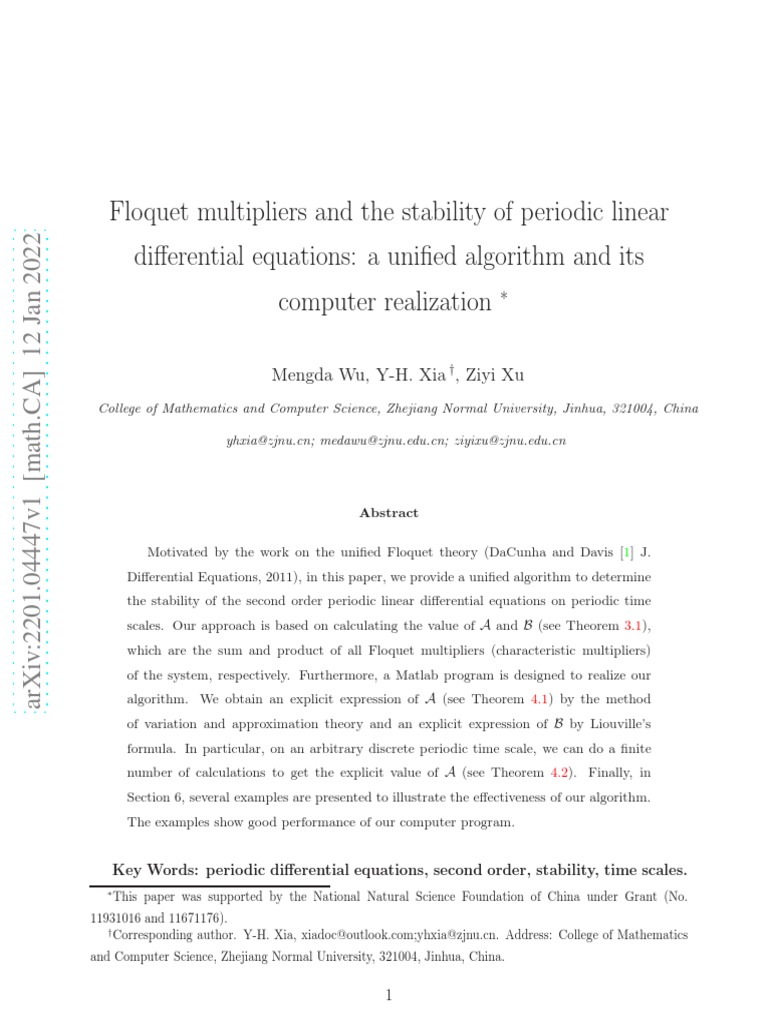 Floquet Multipliers and The Stability of Periodic | PDF | Equations ...