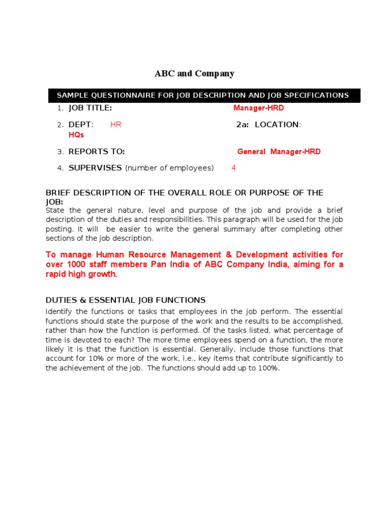 Sample Questionnaire For Job Analysis | PDF | Human Resources | Employment