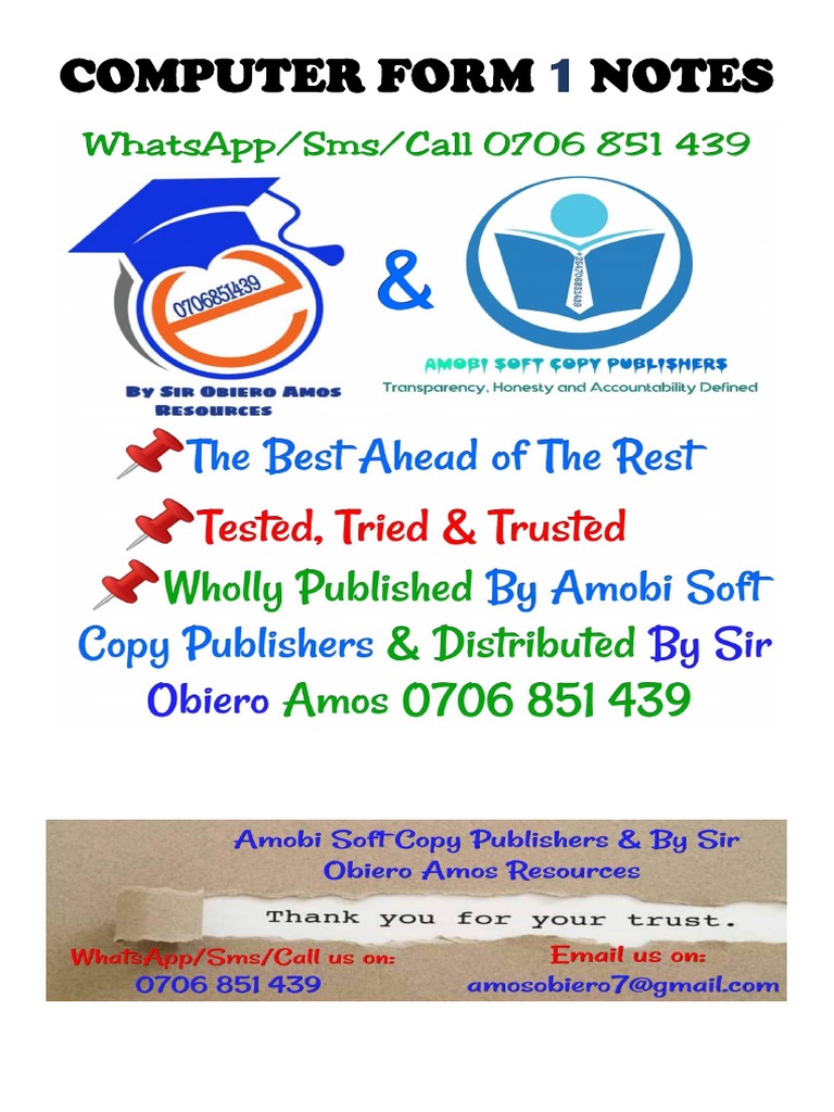 Form One Computer Notes | PDF | Printer (Computing) | Computer Data Storage