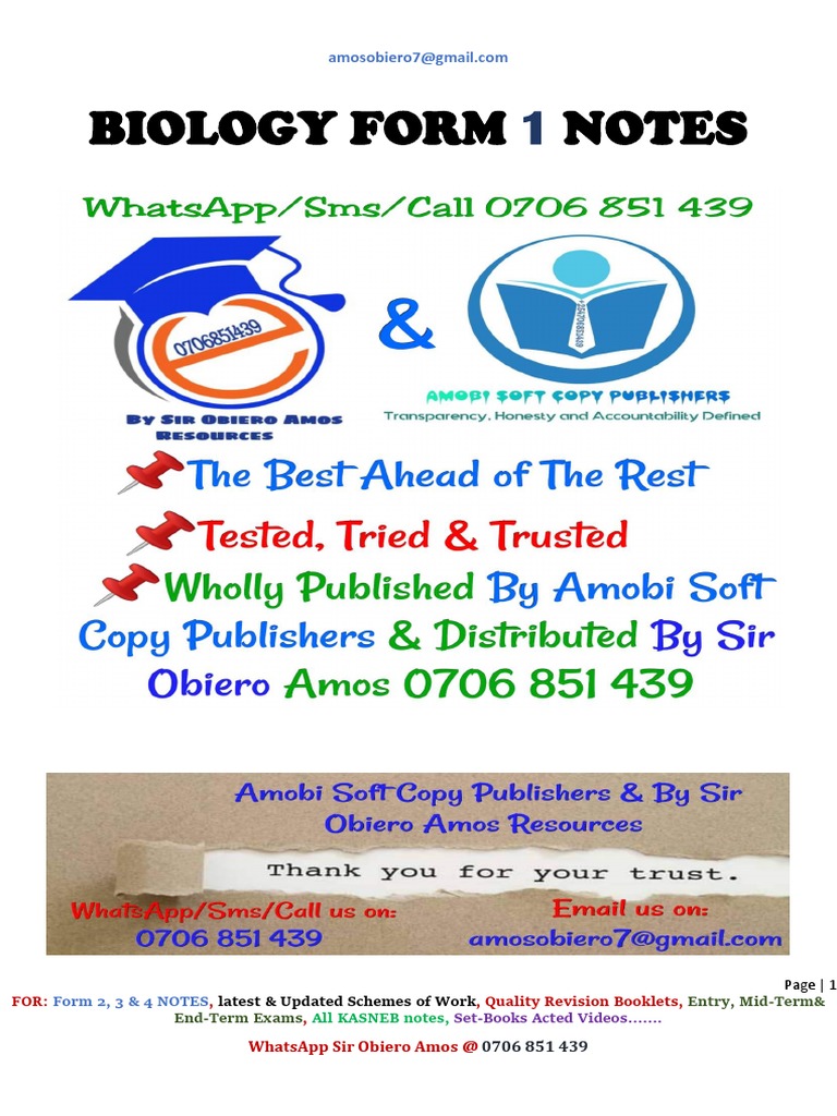 Form One Biology Notes | PDF | Endoplasmic Reticulum | Mitochondrion