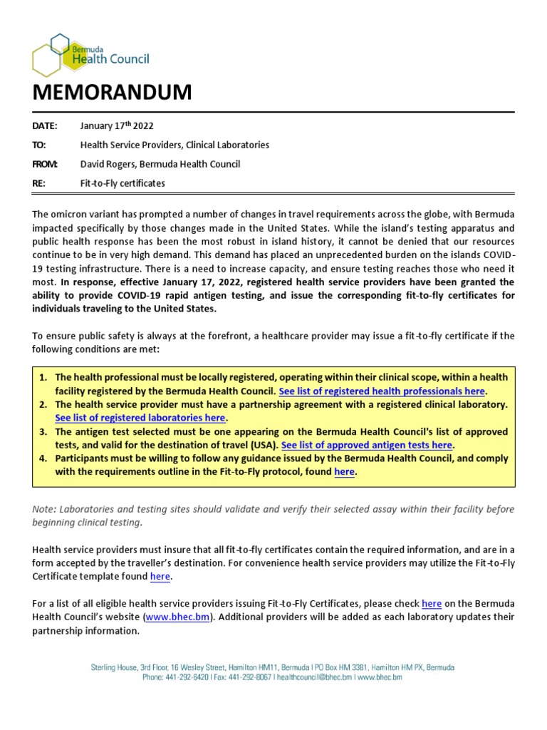 Memo Fit To Fly Certificates 20220117 v2 002 | PDF | Health Care ...