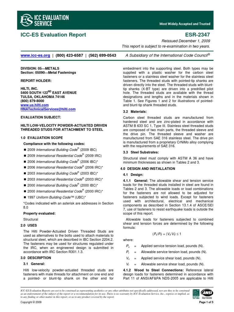 ICC-ES Evaluation Report ESR-2347: - (800) 423-6587 - (562) 699-0543 A ...