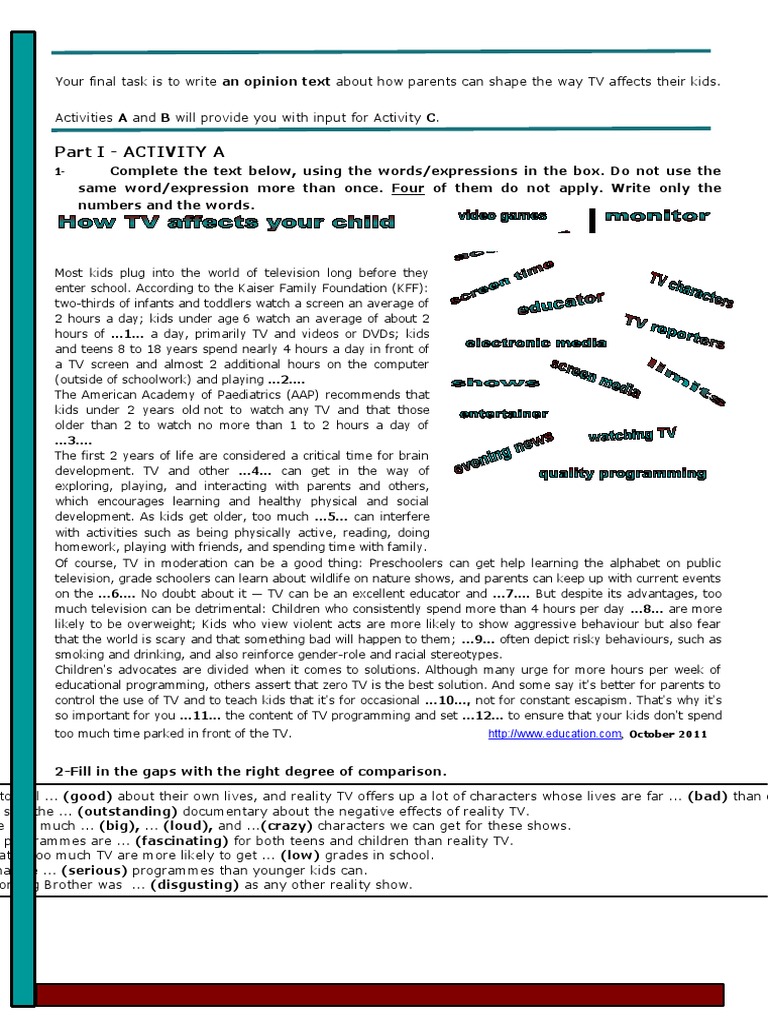 Kids and Teens TV Viewing Time and Reality TV Reading Comprehension ...