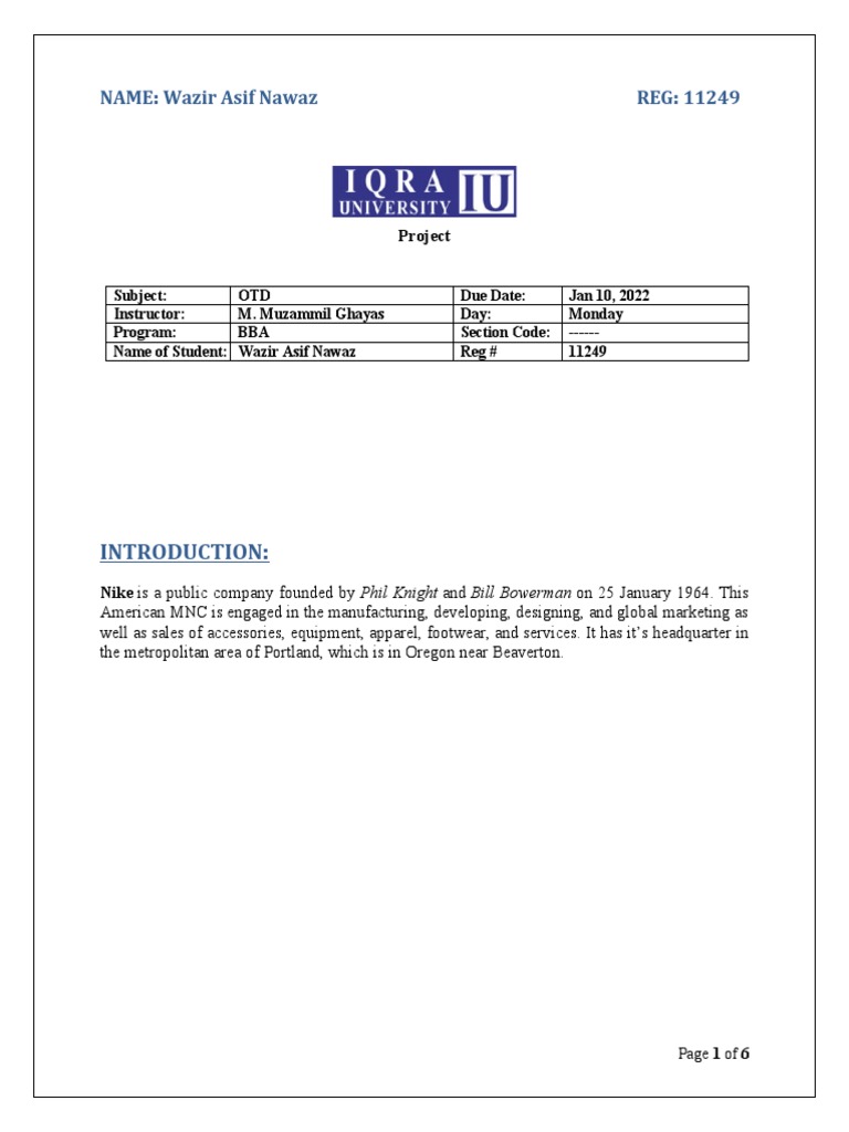 New OTD - Project | PDF | Organizational Structure | Nike
