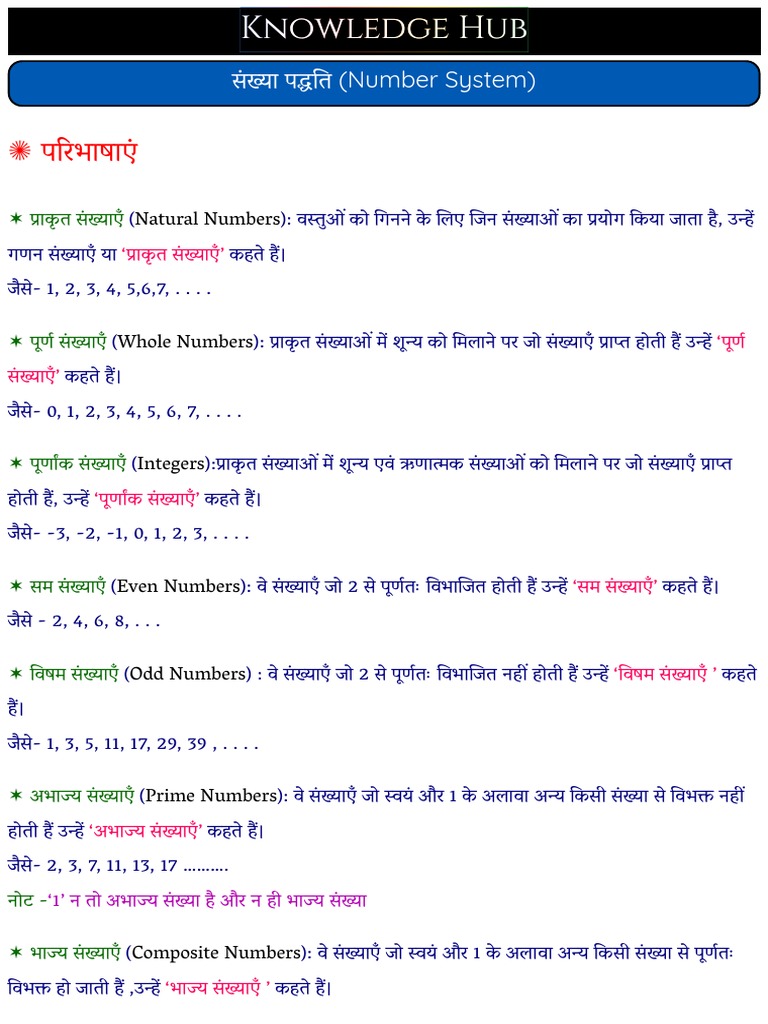 संख्या पद्धति (Number System) | PDF