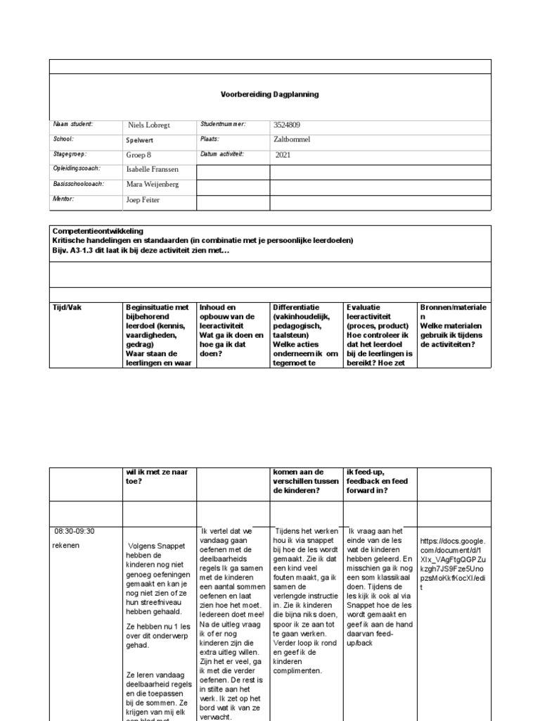 Dagplanning 14 Dec Groep 8 | PDF