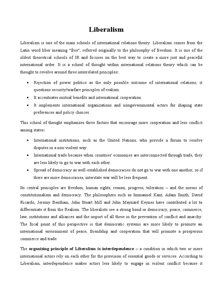 Liberalism - Approach of IR | PDF | Liberalism | International Relations
