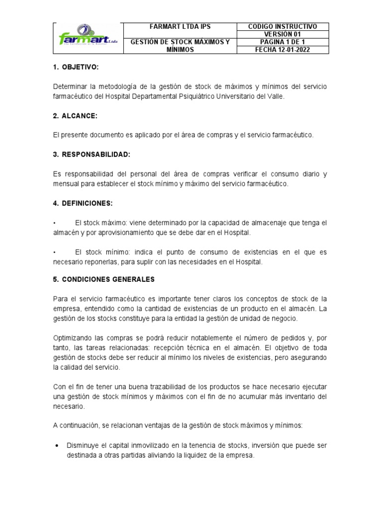 Gestión de Stock Máximos y Mínimos | PDF | Inventario | Farmacia