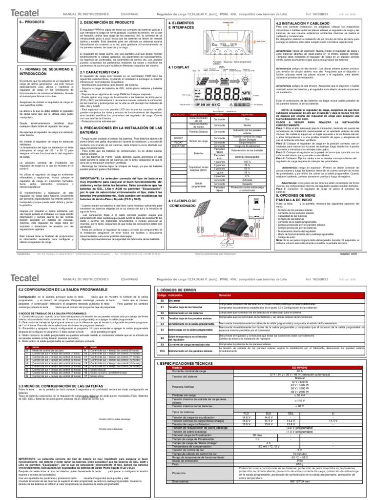 Manual Controlador Carga Solar PWM | PDF | Panel solar | Fusible ...