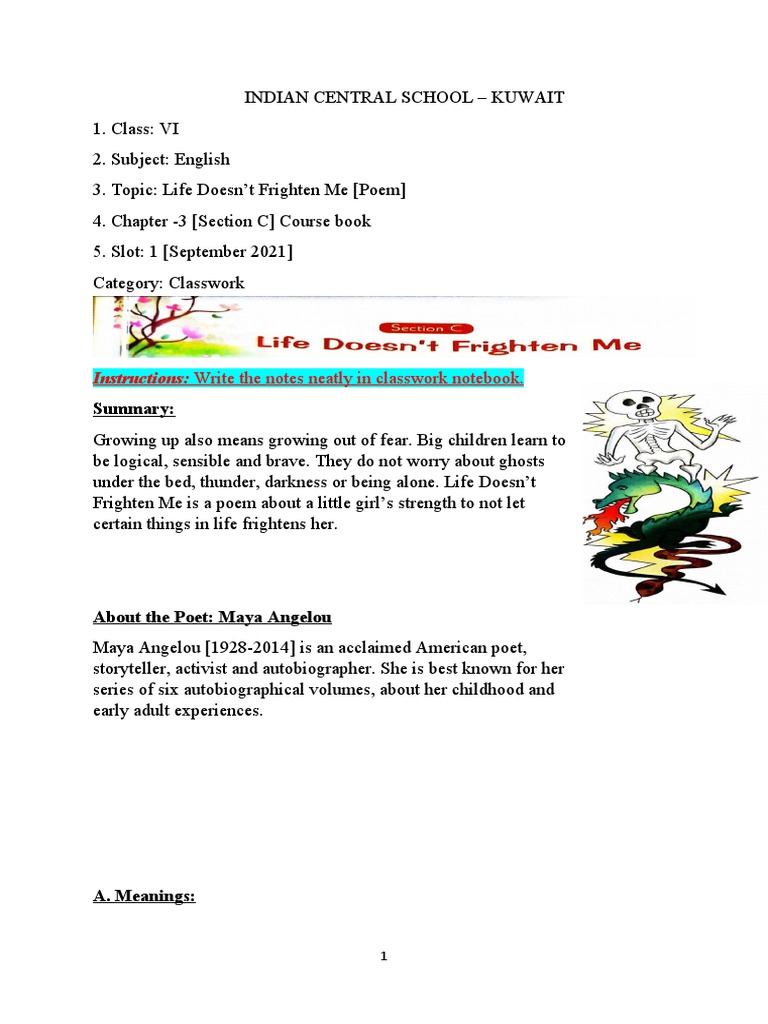 Life Doesnt Frighten Me Poem Notes Sept | PDF | Poetry | Maya Angelou
