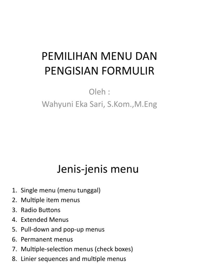 Bab 7 Pemilihan Menu Pengisian Formulir | PDF | Seni & Disiplin Bahasa ...