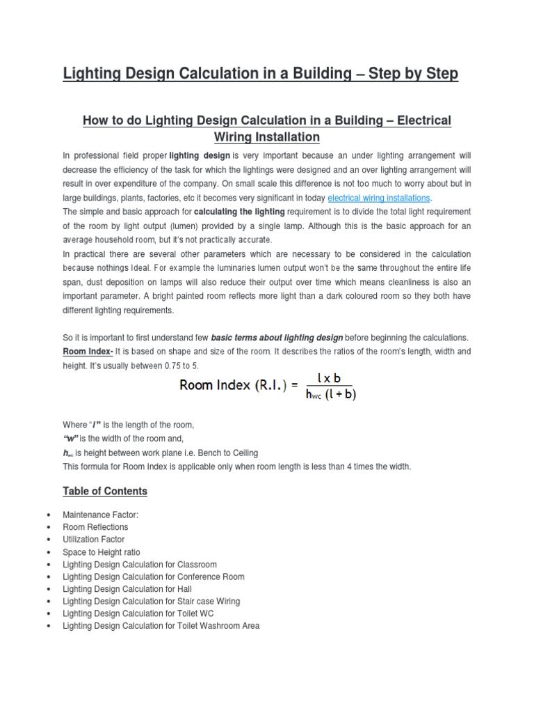 Building Lighting Design Calculations | PDF | Lighting | Interior Design