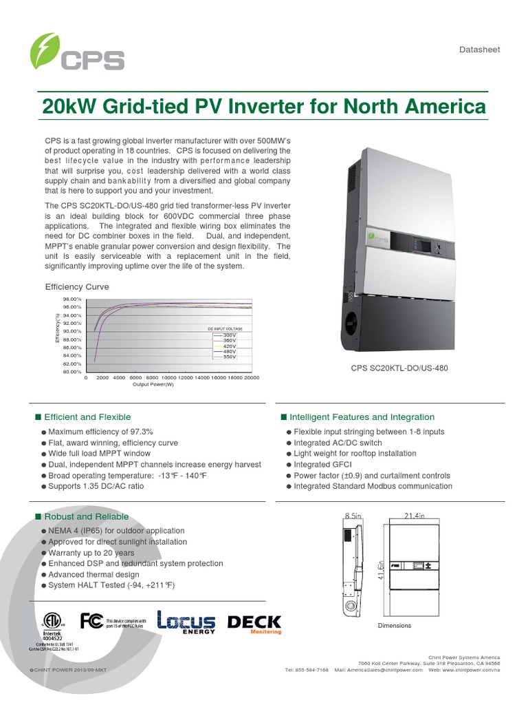 Chint 20kW Data Sheet | PDF | Power Inverter | Alternating Current