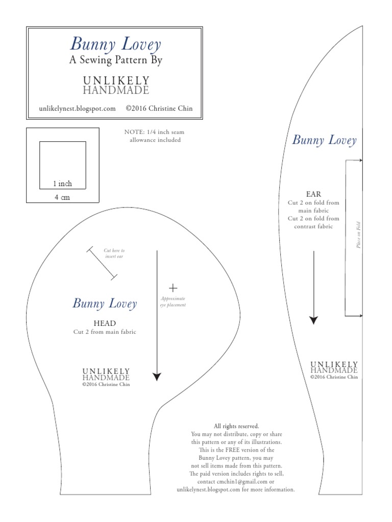 Bunny Lovey by Unlikelynest Free Version | PDF | Textile Arts | Sewing
