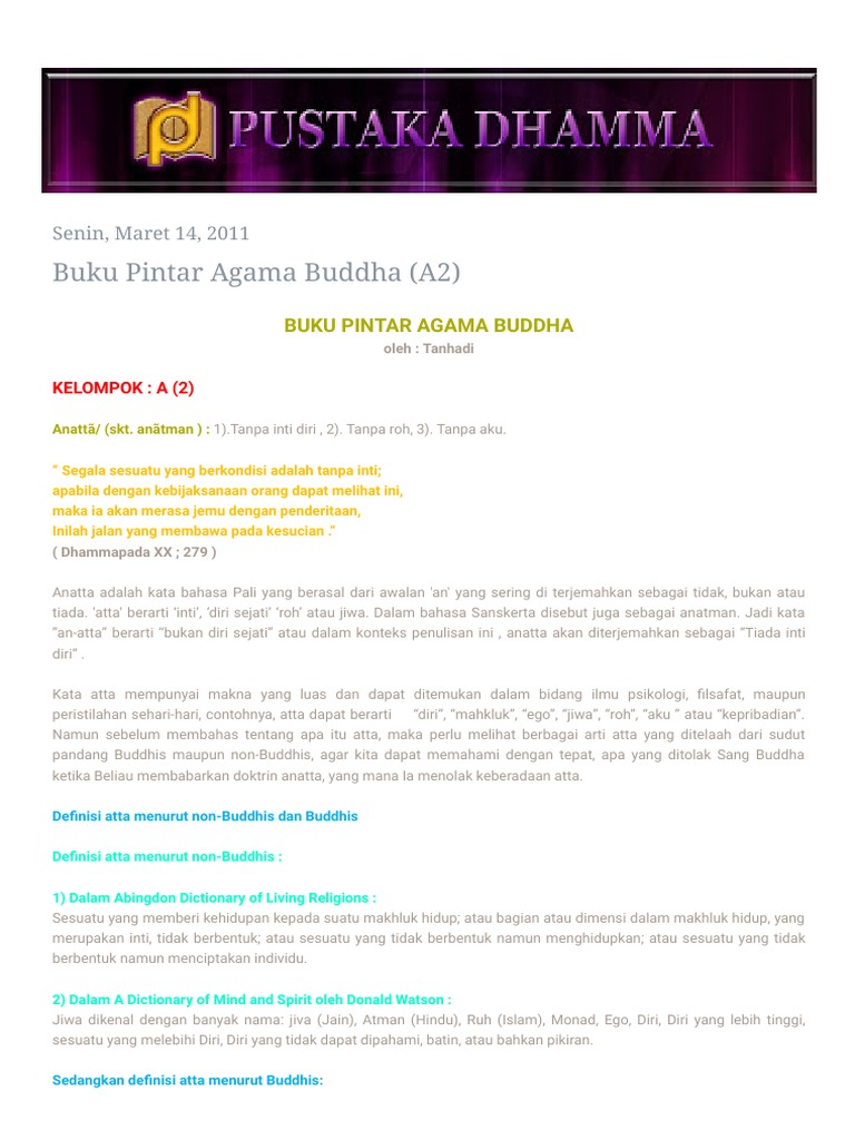 Pustaka Dhamma - Buku Pintar Agama Buddha (A2) | PDF