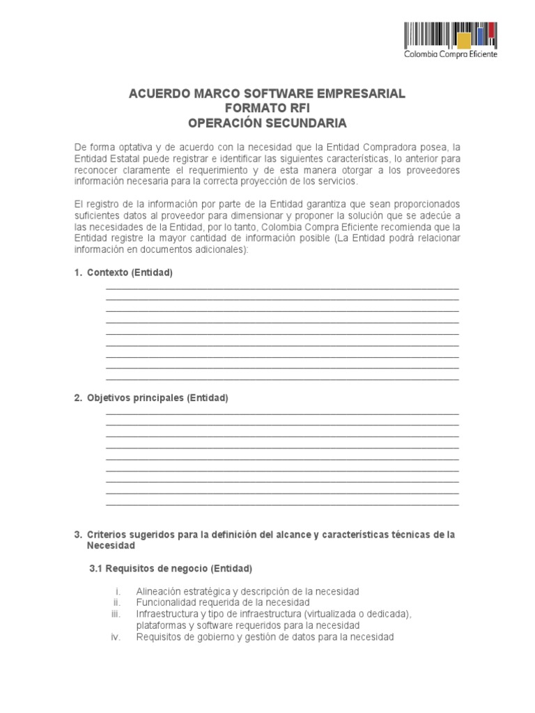 Formato Rfi para Operacion Secundaria | PDF | Software | Informática