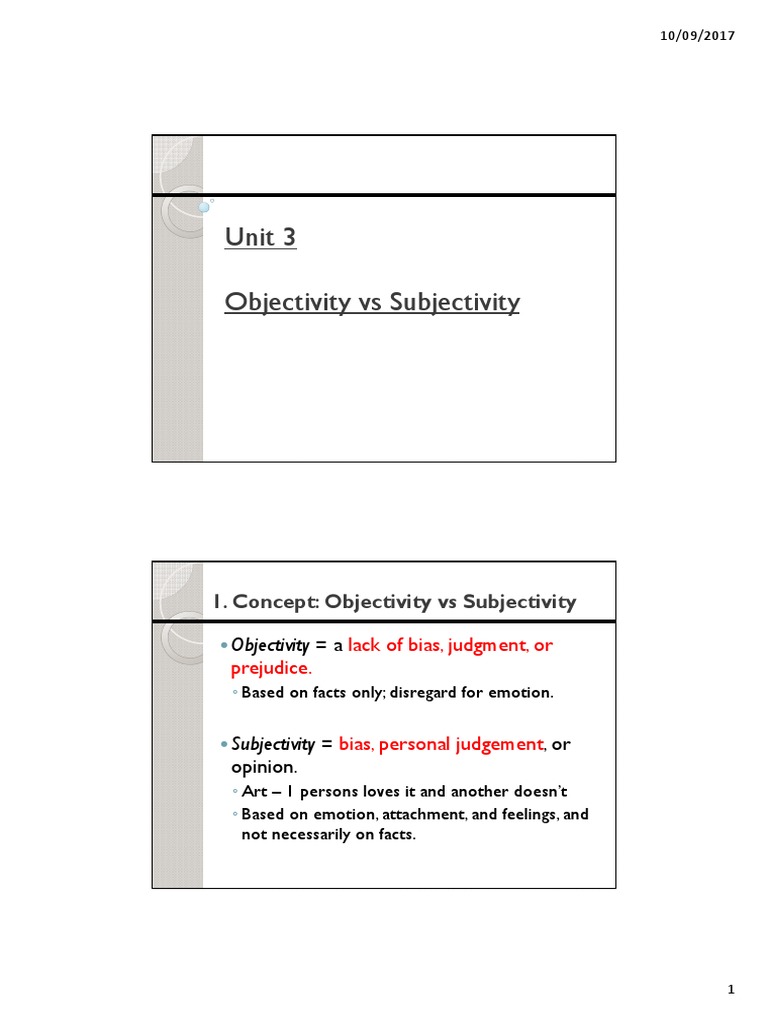 Unit 3 - Objectivity and Subjectivity | PDF | Subjectivity ...