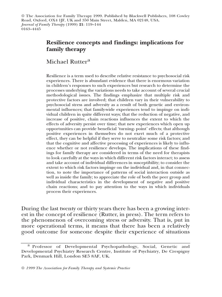 Rutter (1999) | PDF | Psychological Resilience | Risk