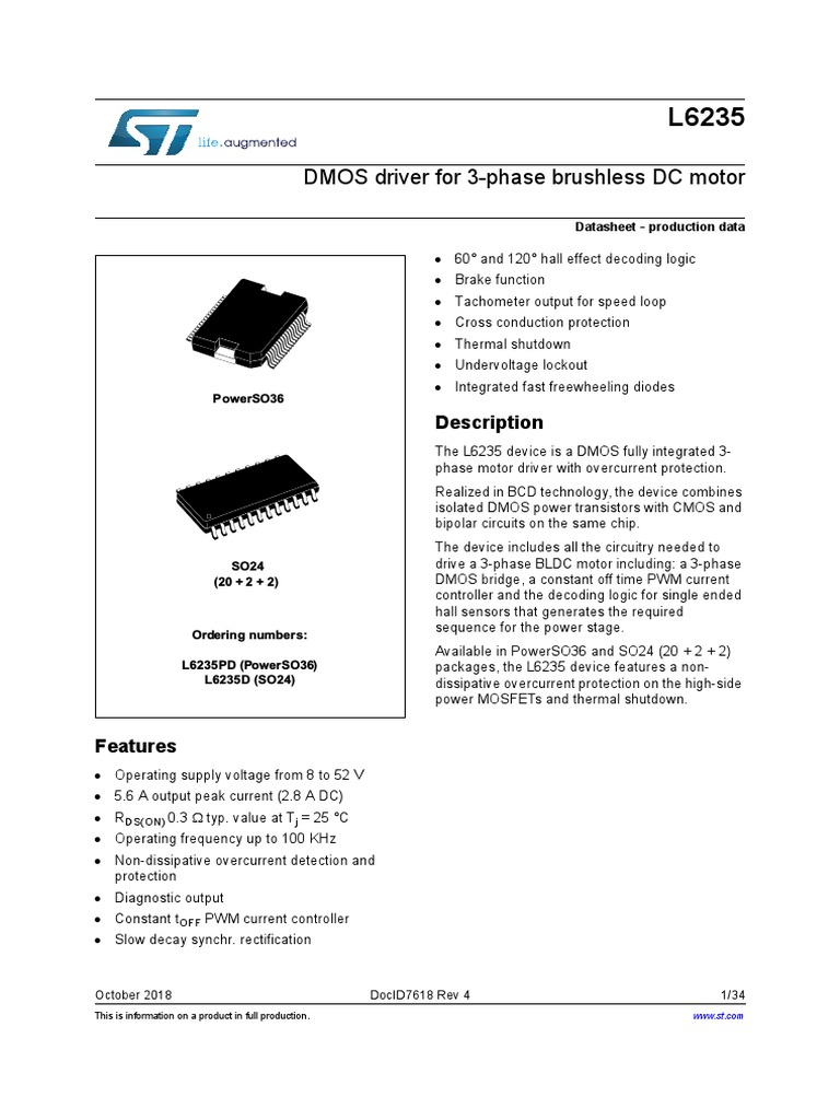 DMOS Driver For 3-Phase Brushless DC Motor: Description | PDF | Mosfet ...
