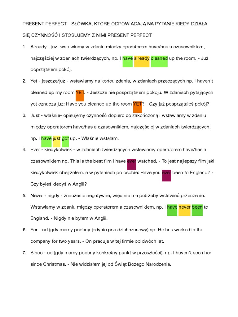 Present Perfect - Określniki Czasu | PDF
