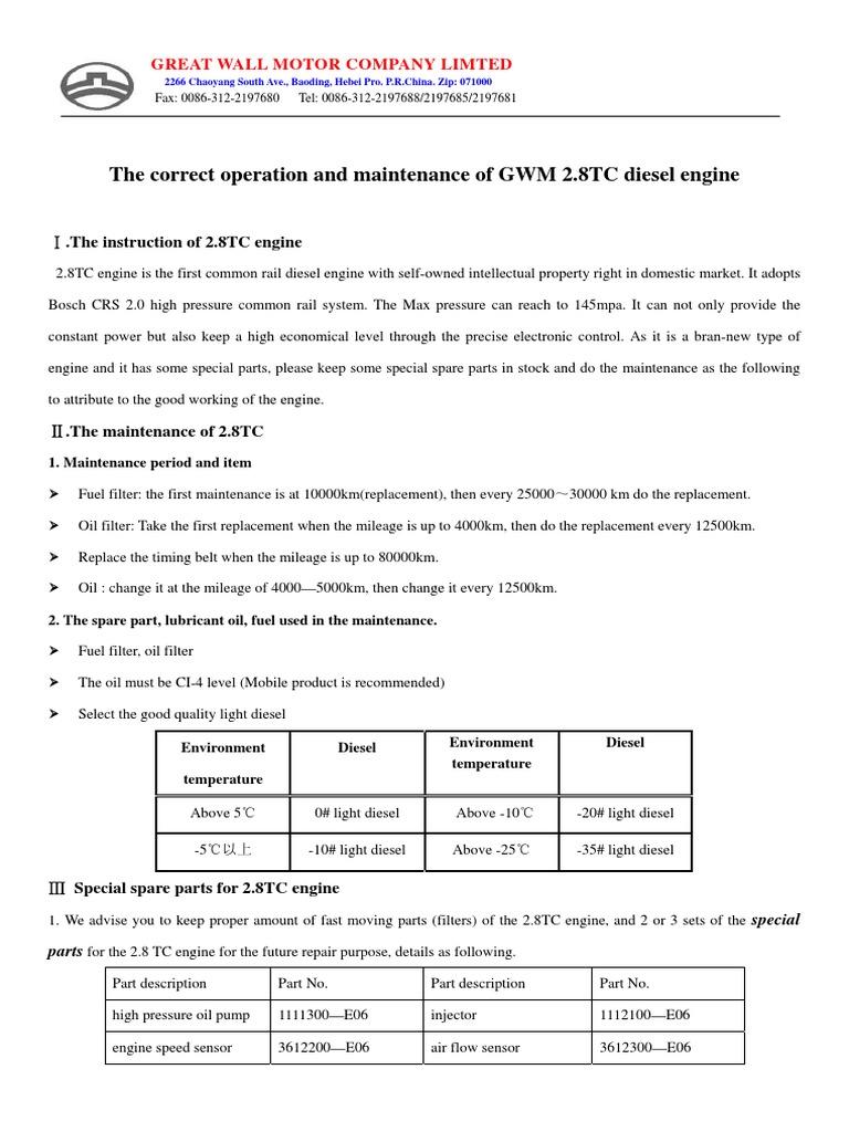 Correct Operation and Maintenance of TC Engine | PDF | Diesel Engine ...