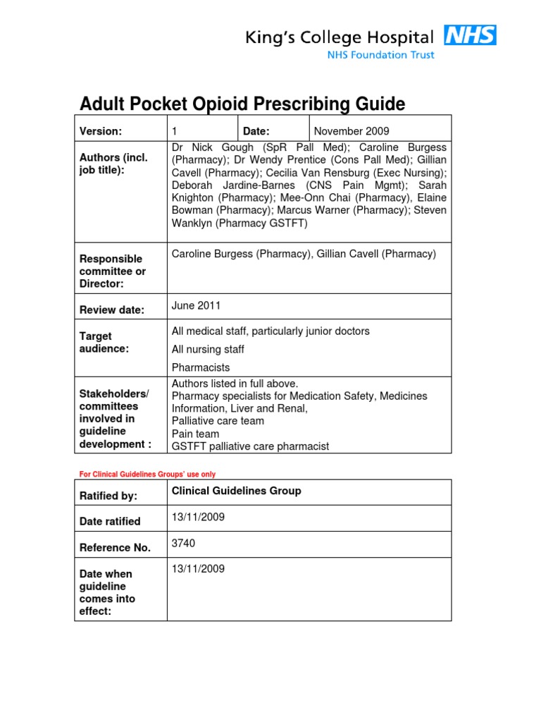 Adult Pocket Opioid Prescribing | PDF | Morphine | Opioid
