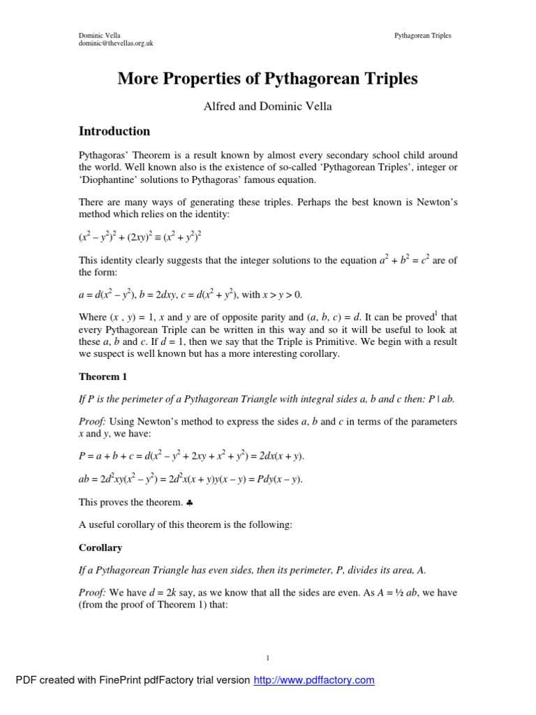 Mathgaz01 More Properties of Pythagorean Triples | PDF | Elementary Mathematics | Number Theory