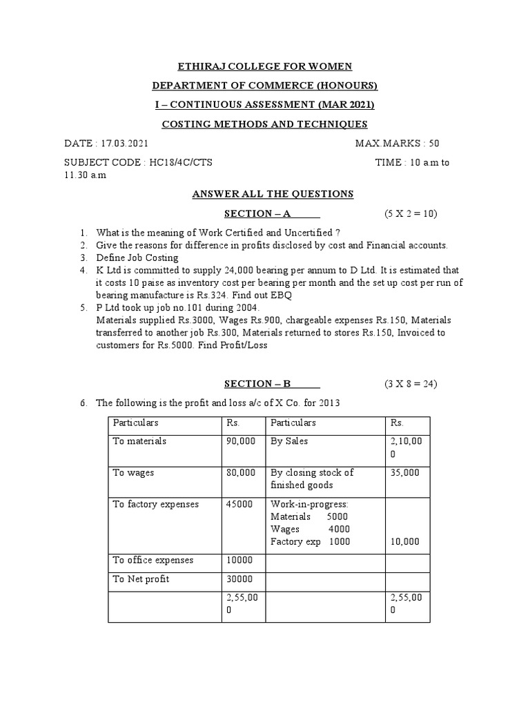 Costing Methods and Techniques | PDF | Income Statement | Expense