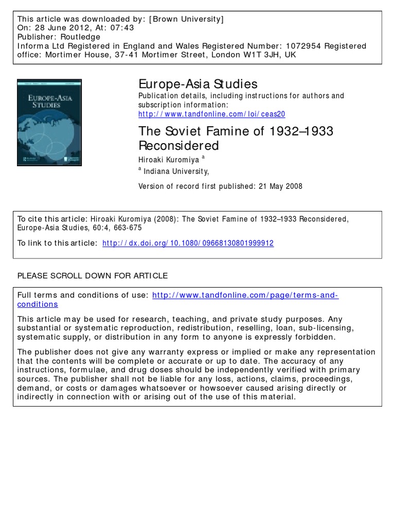 The Soviet Famine of 1932-1933 Reconsidered | PDF | Joseph Stalin | Ukraine