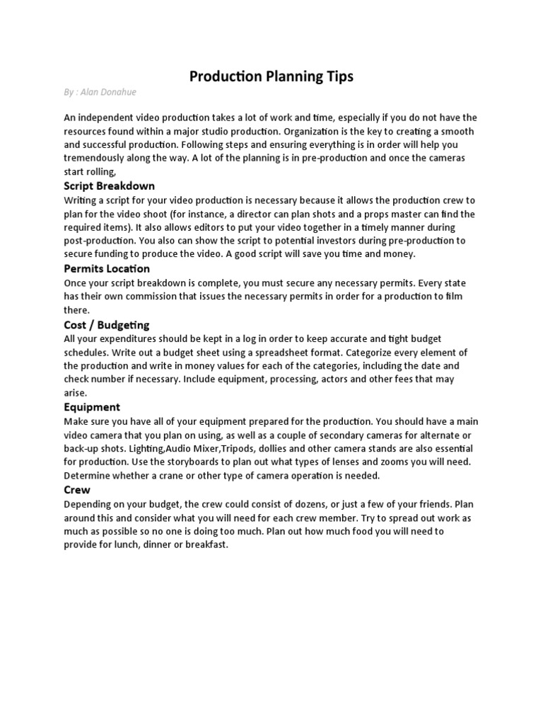Essential Video Production Planning Tips | PDF | Business | Computers