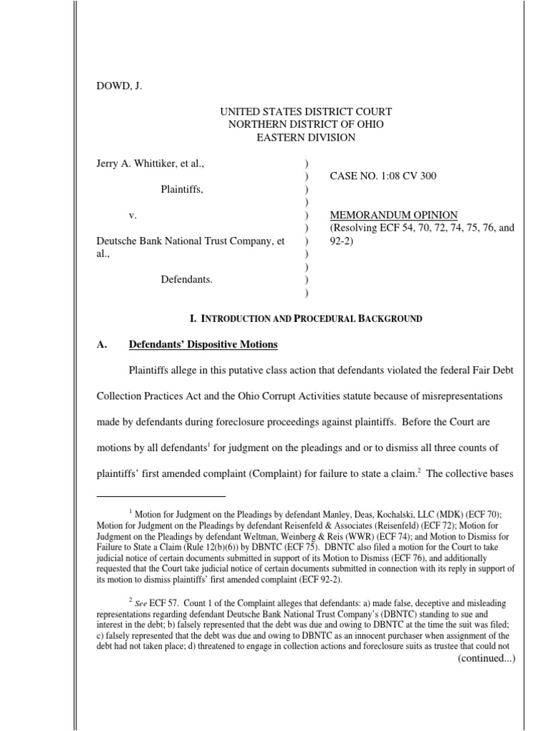 I. I P B A. Defendants' Dispositive Motions: Ntroduction and Rocedural ...