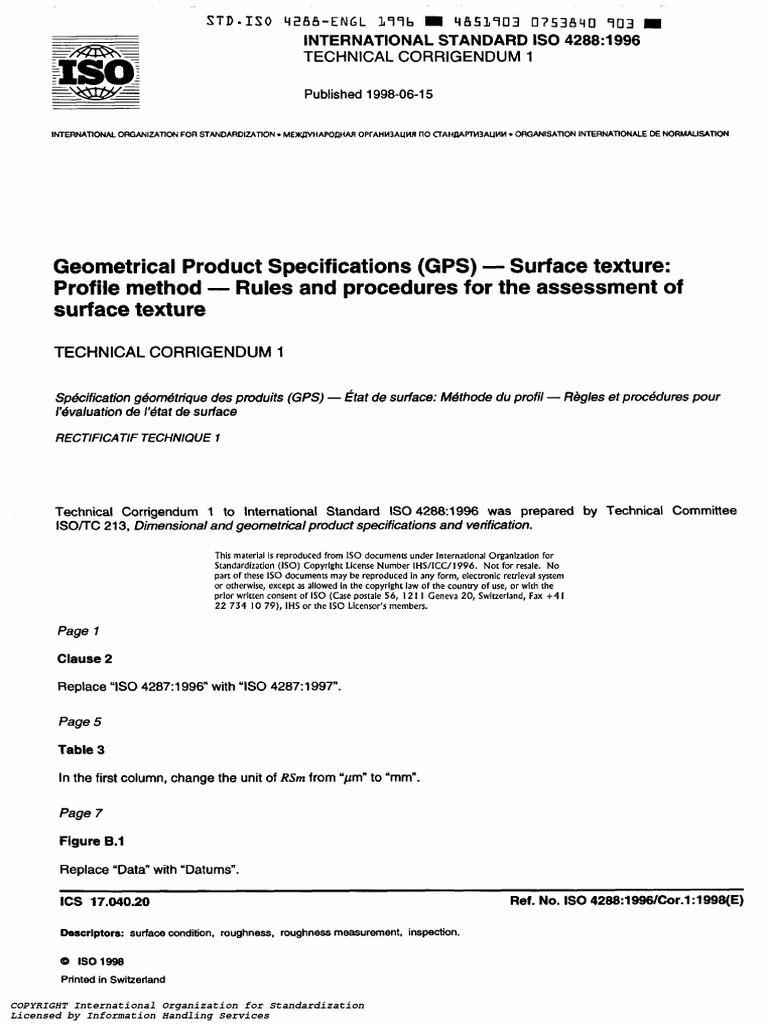 ISO 4288 Surface Parameters | PDF | Surface Roughness | International ...