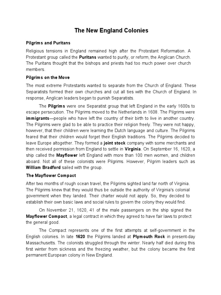New England Colonies | PDF | Massachusetts Bay Colony | Plymouth Colony