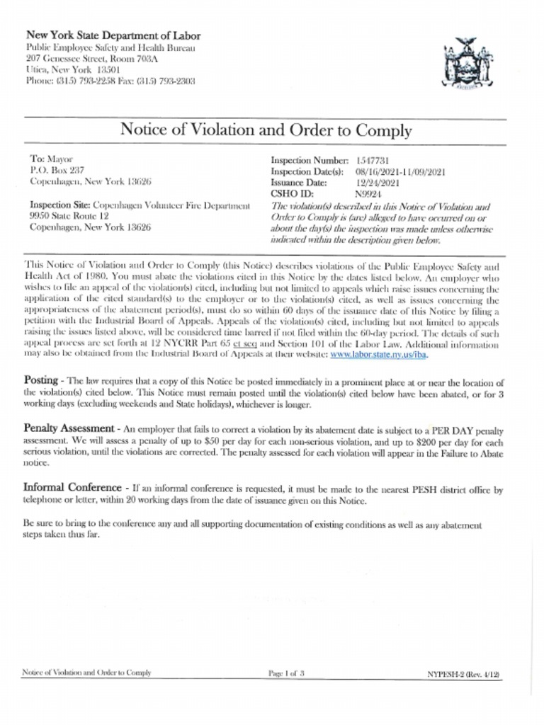 CVFD NYSDOL Violation 12 24 21 | PDF