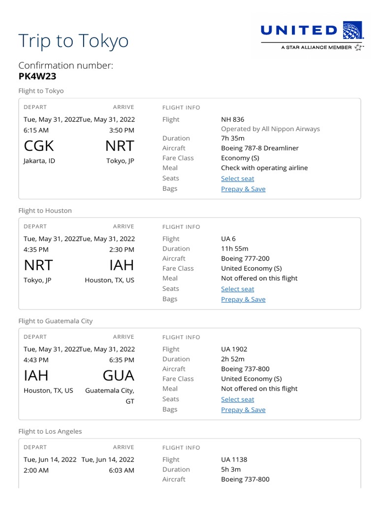 View Your Itinerary & Trip Details - United Airlines Reservations | PDF ...