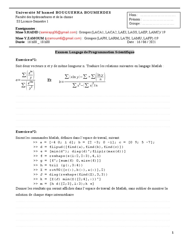 Examen Langage de Programmation Scientifique 2 | PDF