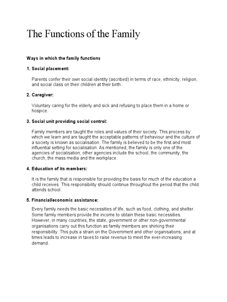 The Functions of The Family | PDF | Family | Socialization