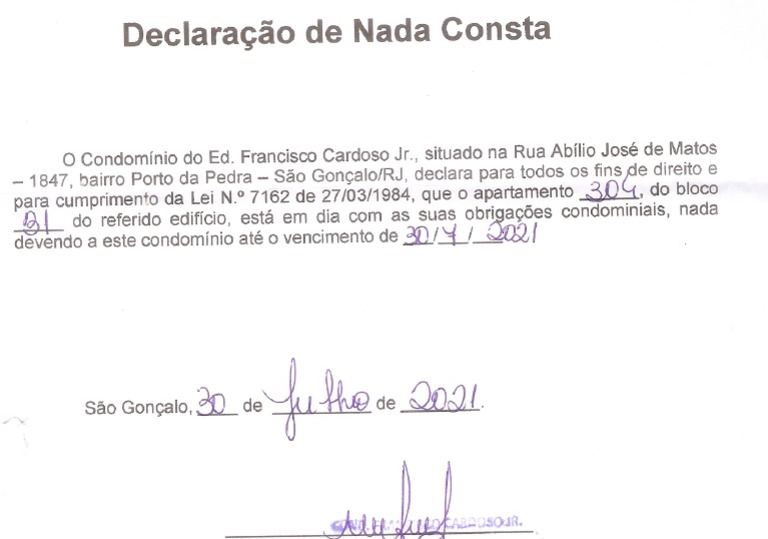 Declaração Nada Consta | PDF