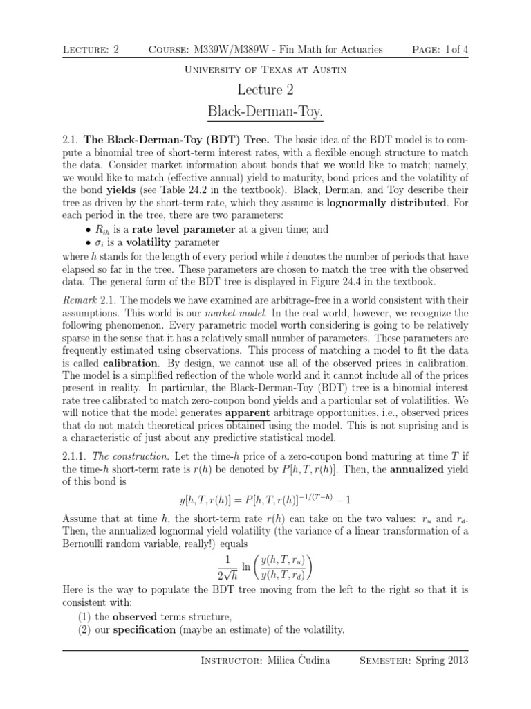 The Black-Derman-Toy (BDT) Tree | PDF | Bonds (Finance) | Volatility ...