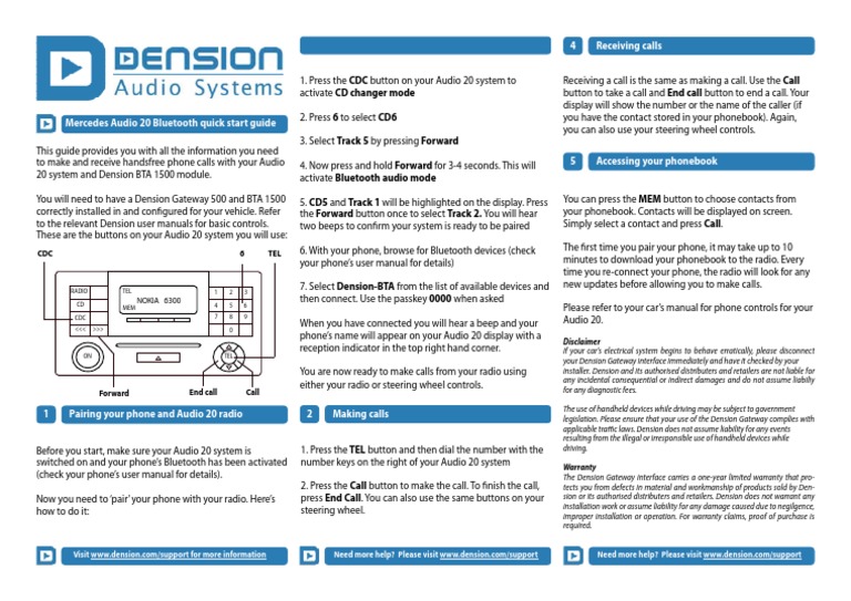 Mercedes Audio 20 Bluetooth Quick Start Guide: 4 Receiving Calls | PDF ...