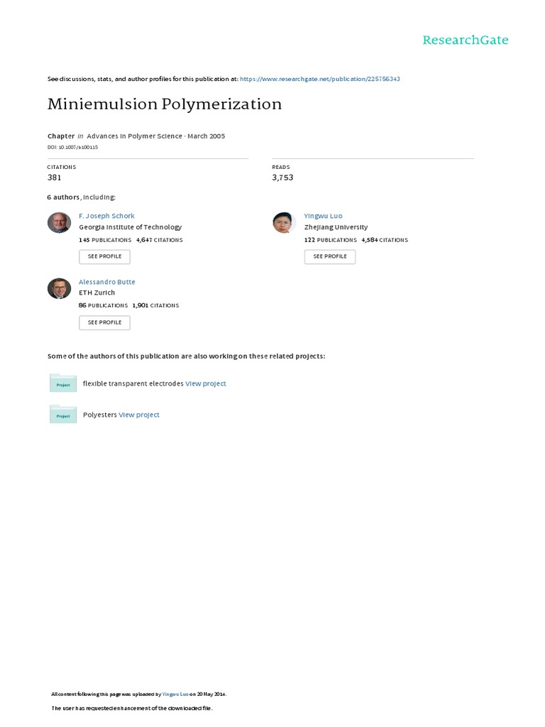 Miniemulsion Polymerization | PDF | Materials Science | Chemistry
