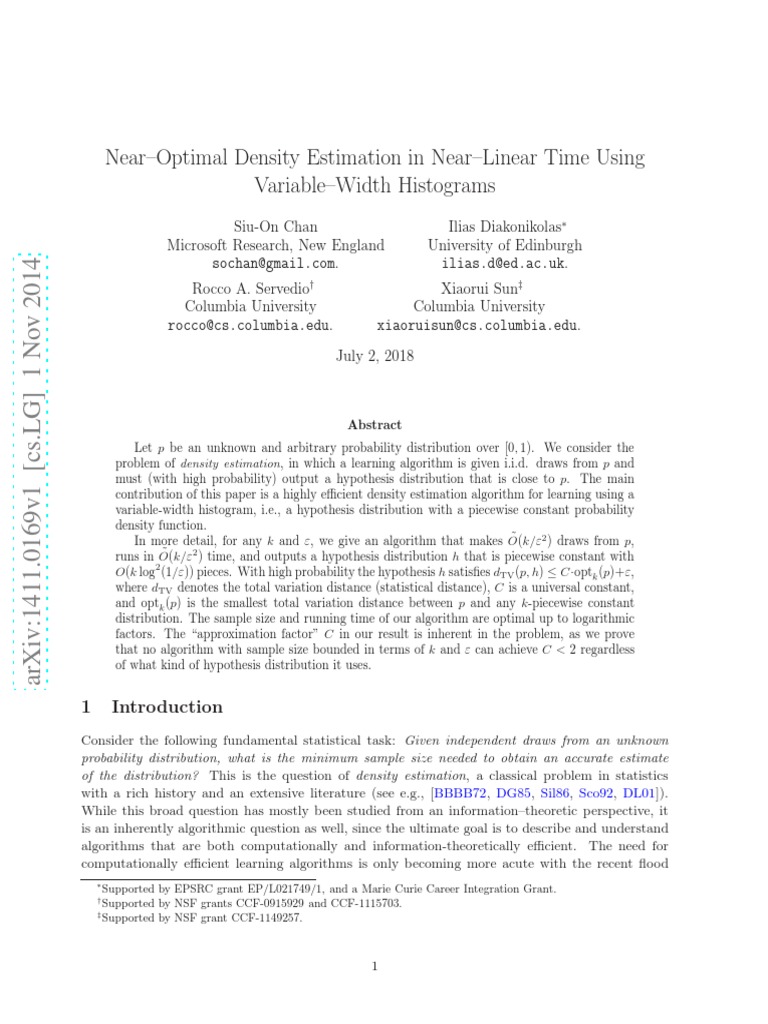 Histogram Density Estimation | PDF | Probability Distribution | Time Complexity